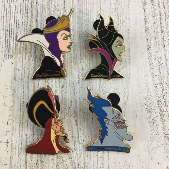 Disney | Jewelry | Disney Cast Lanyard Villain Head Pin Set Evil Queen ...